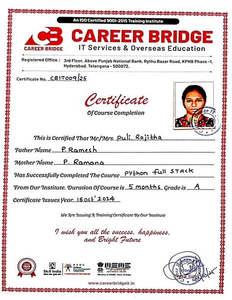 🎉 Officially A Certified Python Full Stack Developer Puli Rajitha