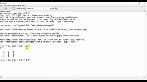 Gnu Octave Tutorial 4 Declaring Matrix Youtube