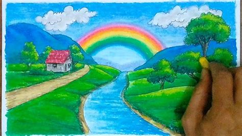 Pelangi Rainbow Cara Menggambar Dan Mewarnai Gambar Pemandangan Pelangi Drawing
