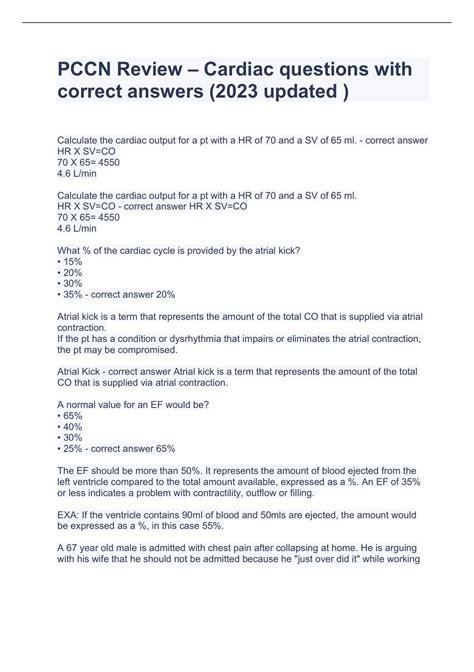pccn review cardiac questions with correct answers 2023 updated