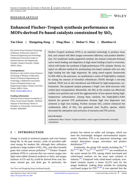 Enhanced Fischertropsch Synthesis Performance On Mofs‐derived Fe‐based