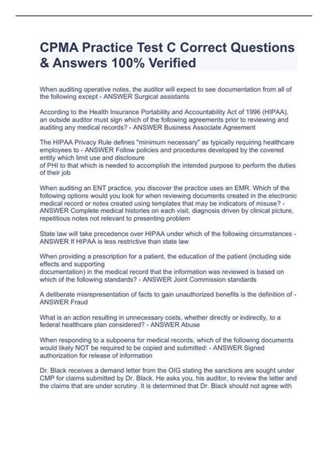 CPMA Practice Test C Correct Questions Answers Verified CPMA Stuvia US