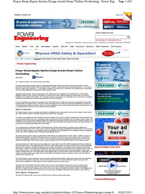 Proper Steam Bypass System Design Avoids Steam Turbine Overheating