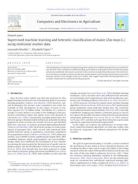 Pdf Supervised Machine Learning And Heterotic Classification Of Maize Zea Mays L Using