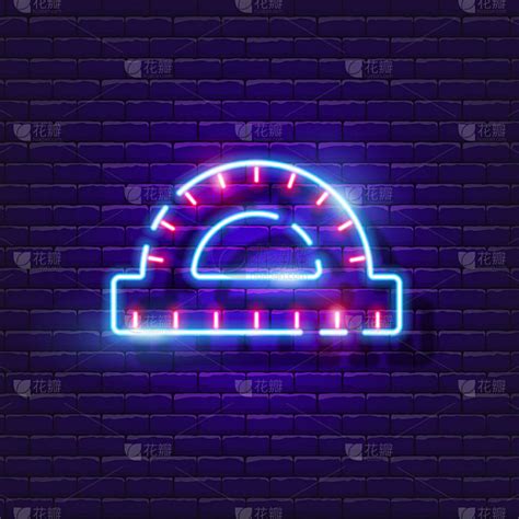 标尺，量角器，氖气符号。测量工具发光图标。矢量插图设计。学校的概念。