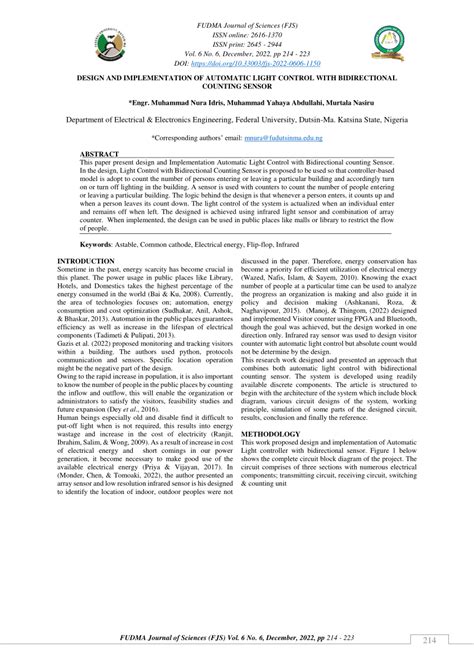 Pdf Design And Implementation Of Automatic Light Control With Bidirectional Counting Sensor