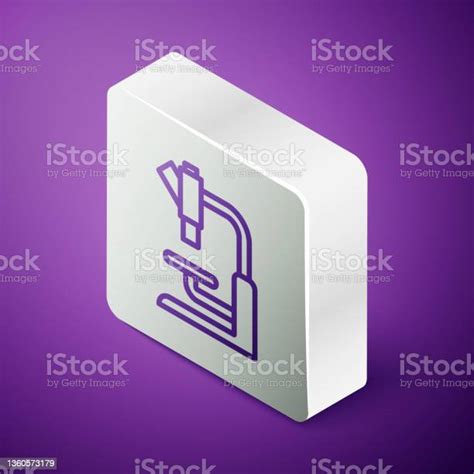 보라색 배경에 격리 된 등소 선 현미경 아이콘 화학 제약 기기 미생물학 확대 도구 실버 스퀘어 버튼 벡터 개념에 대한 스톡 벡터 아트 및 기타 이미지 Istock