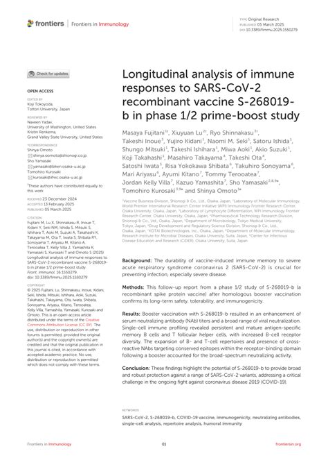 Pdf Longitudinal Analysis Of Immune Responses To Sars Cov 2 Recombinant Vaccine S 268019 B In
