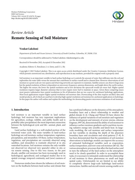 PDF Remote Sensing Of Soil Moisture