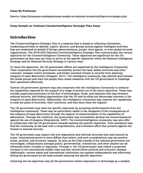 📗 Essay Sample On National Counterintelligence Strategic Plan Free Essay Term Paper Example