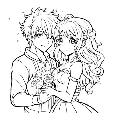 Download Anime Couple Hugging With Flowers Coloring Page Coloring Pages