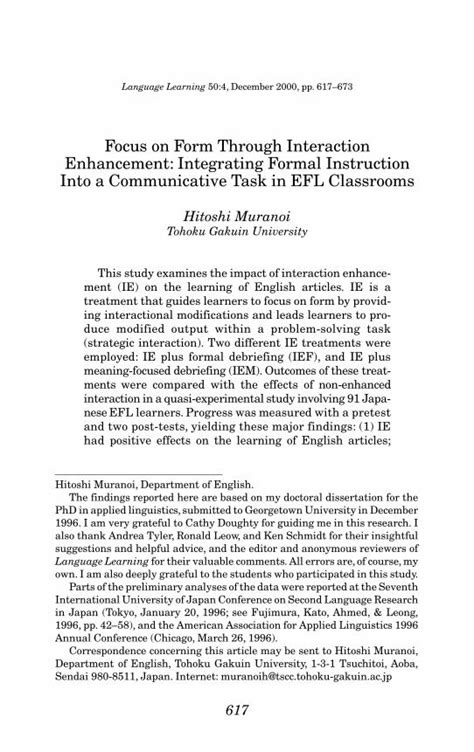 Pdf Focus On Form Through Interaction Enhancementintegrating Formal Instruction Into A