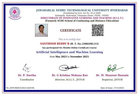 santhosh reddy b on linkedin successfully completed aiml certification course conducted by jntu
