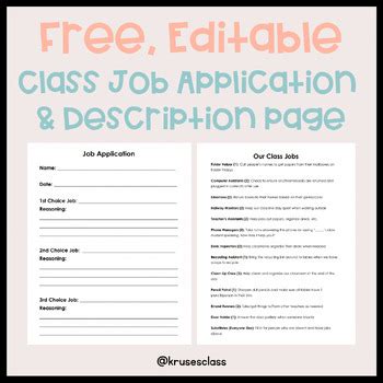 Class Job Application Description Page By Krusesclass TPT