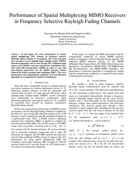 Pdf Performance Of Spatial Multiplexing Mimo Receivers In Frequency