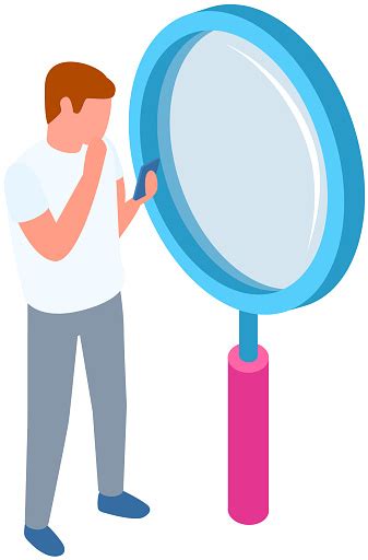 돋보기로 모바일 응용 프로그램을 사용하여 전화로 정보를 검색하는 남성 캐릭터 개념에 대한 스톡 벡터 아트 및 기타 이미지 개념 검색 검색 엔진 Istock