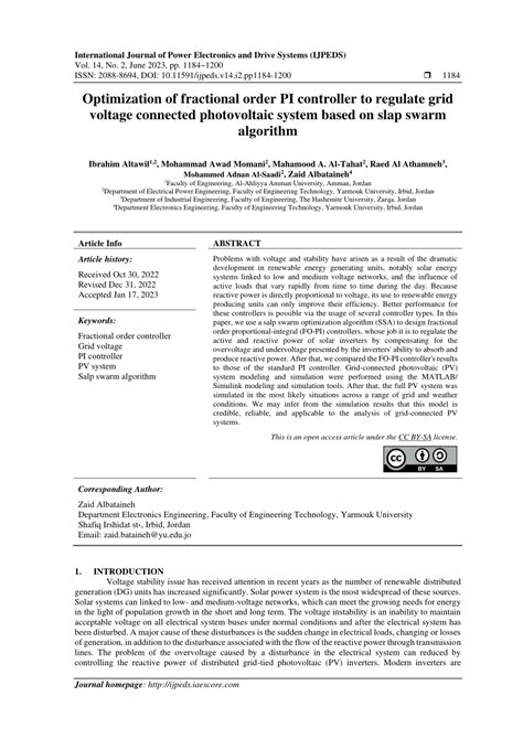 Pdf Optimization Of Fractional Order Pi Controller To Regulate Grid Voltage Connected