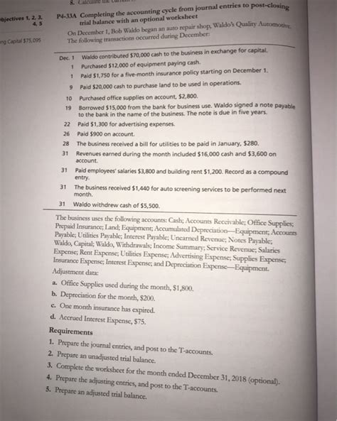 Solved P4 33a Completing The Accounting Cycle From Journal