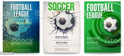 축구 대회 또는 축구 리그의 포스터의 집합입니다 그래픽 디자인 공입니다 스포츠 이벤트에 대 한 배너의 디자인입니다 축구 또는 축구 3 차원 일러스트 레이 션의 우승에 대 한