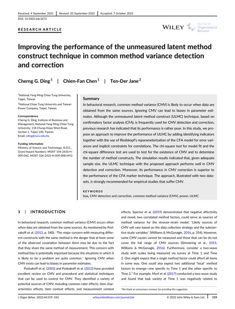 Improving The Performance Of The Unmeasured Latent Method Construct Technique In Common Method