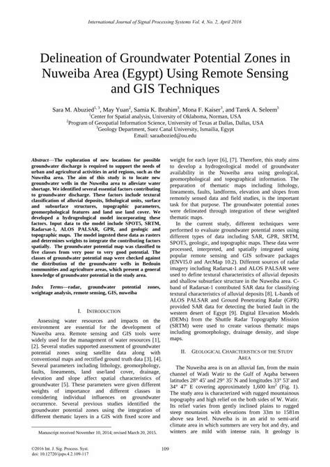 Pdf Delineation Of Groundwater Potential Zones In Nuweiba · Pdf