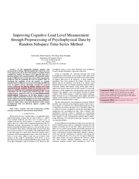 pdf improving cognitive load level measurement through preprocessing of psychophysical data by