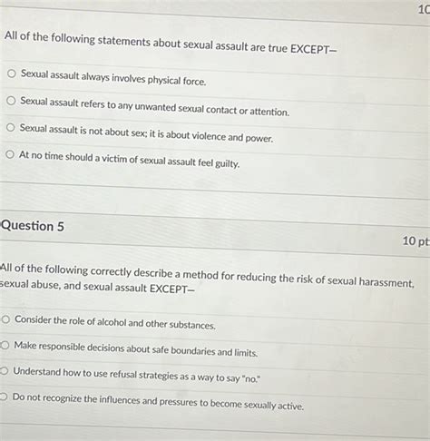 All Of The Following Statements About Sexual Assault Are True Except Sexual Assault Always