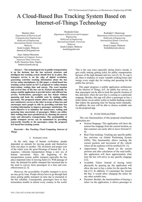 Pdf A Cloud Based Bus Tracking System Based On Internet Of Things Technology