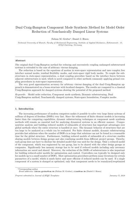 Pdf Dual Craig Bampton Component Mode Synthesis Method For Model