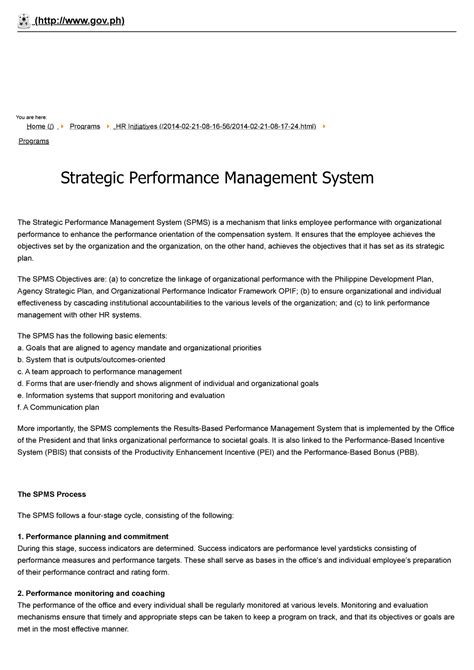 Strategic Performance Management System Spms It Ensures That The