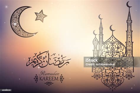 영어 번역 아이드 무바라크 아름 다운 모스크 초승달와 배경 흐리게에 스타 이슬람 축 하 인사말 카드입니다 축 하 이드 알피트 르 아이드 알adha 라마단에 0명에 대한 스톡