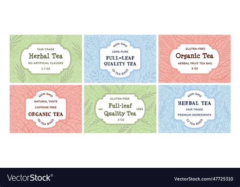 Sticker Label Design Set For Herbal Tea Package Vector Image