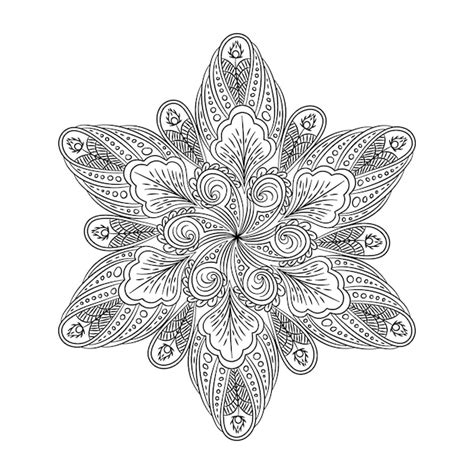 벡터 손으로 그린 흑백 추상 꽃과 깃털 패턴 여섯 별 모양 프리미엄 벡터