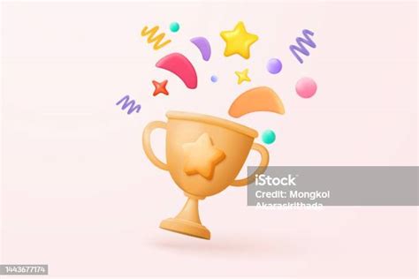 3d 우승자는 골든 컵으로 최소한으로 골드 우승자는 금색 배경에 떠 다니는 물건을 가진 별입니다 만화 스타일의 시상식 개념 분홍색 파스텔 배경에 격리된 3d 벡터 렌더링 0