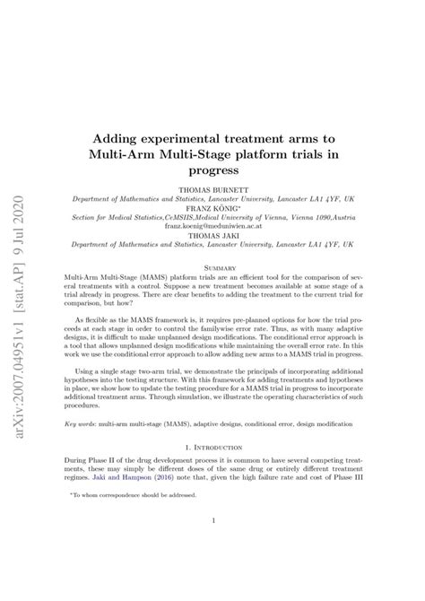Adding Experimental Treatment Arms To Multi Arm Multi Stage Platform