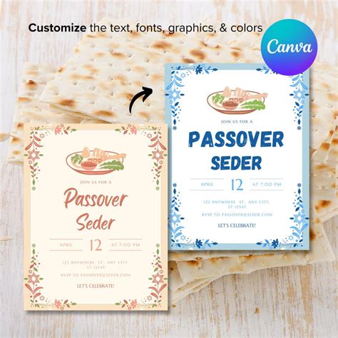 Editable Canva Passover Invitation And Flyer Printable Seder Dinner