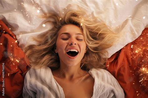 Young Blonde Woman Having Orgasm Beautiful Woman With Open Mouth And