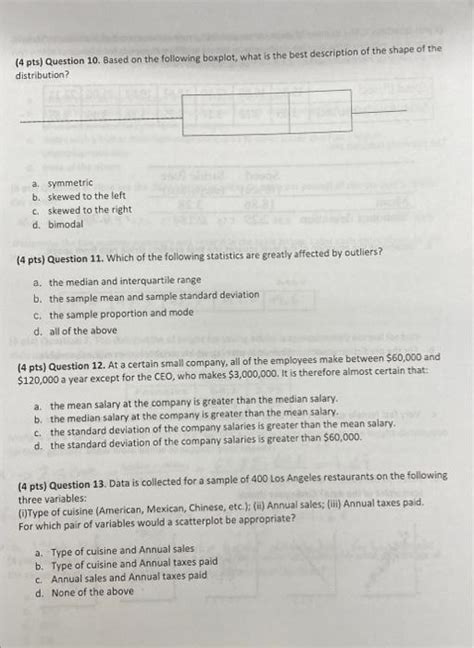solved 4 pts question 10 based on the following boxplot