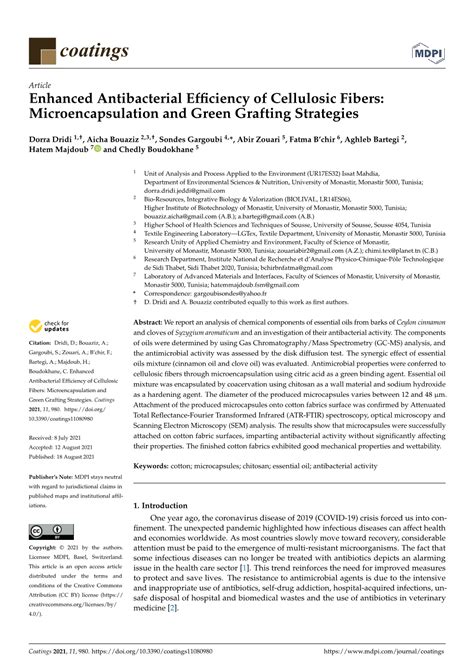 Enhanced Antibacterial Efficiency Of Cellulosic Fibers Microencapsulation And Green Grafting