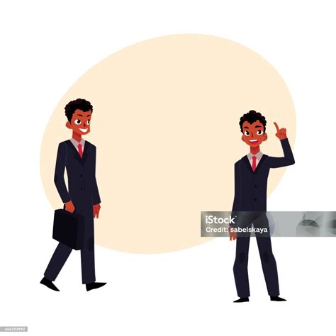 검정 아프리카계 미국인 실업가 비즈니스 정장 서류 가방을 들고 관리자 가득 찬에 대한 스톡 벡터 아트 및 기타 이미지 가득 찬 가리키기 개념 Istock