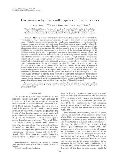 Pdf Over Invasion By Functionally Equivalent Invasive Species
