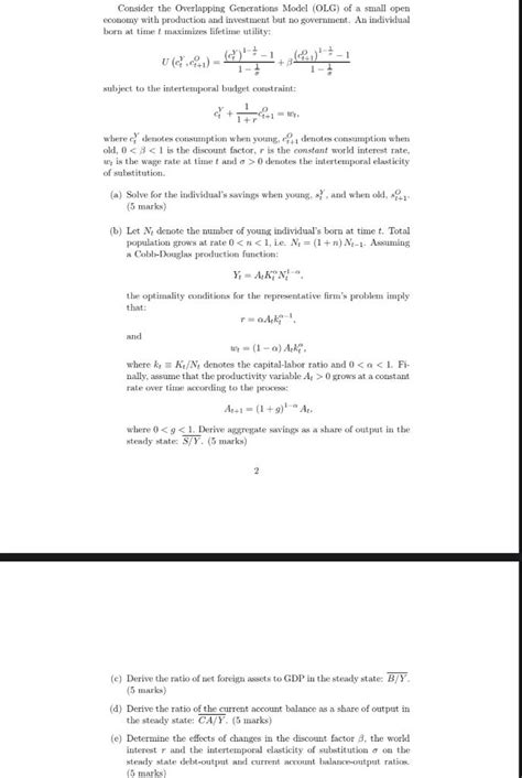 Consider The Overlapping Generations Model Olg Of A