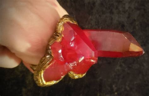 Statement Ring Sculpted Aura Quartz Red Crystal Knuckles Finger Cand