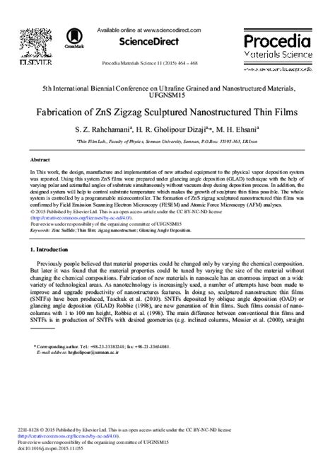 Pdf Fabrication Of Zns Zigzag Sculptured Nanostructured Thin Films