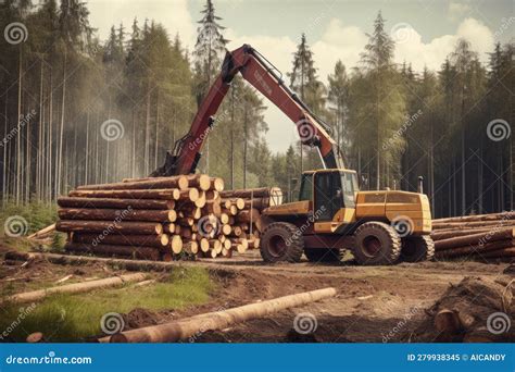 Logging Industry Scene With Heavy Machinery Cutting Loading And