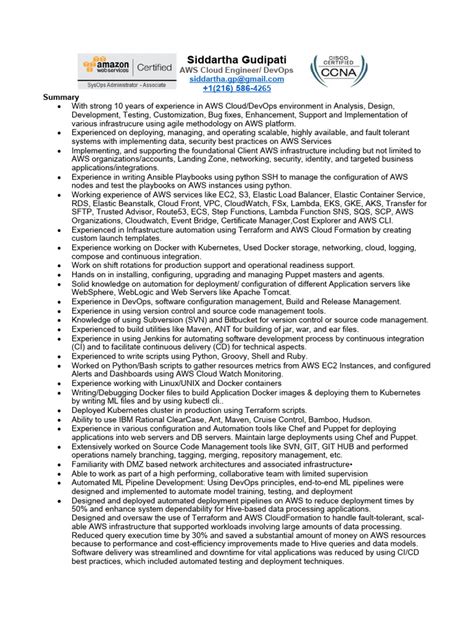 Siddartha Gudipati Aws Cloud Devops Resume Pdf Amazon Web
