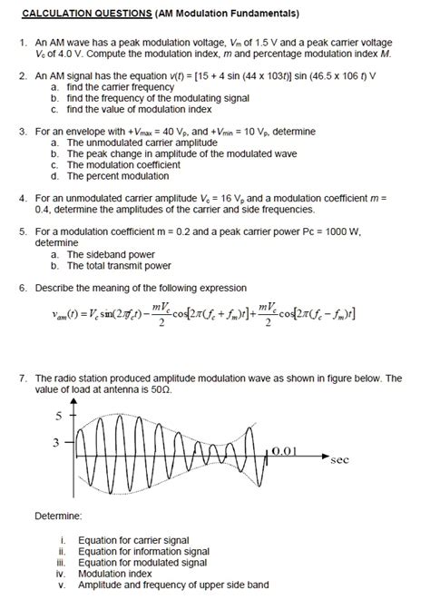 Solved Calculation Questions Am Modulation Fundamentals 1 An Am