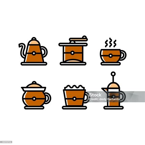 커피숍 아이콘 벡터 일러스트 레이 션 세트입니다 커피 기호입니다 서식 파일 웹 또는 커피숍 레스토랑 또는 바 메뉴 아이콘의 응용 프로그램 벡터 Eps 10 0명에 대한 스톡