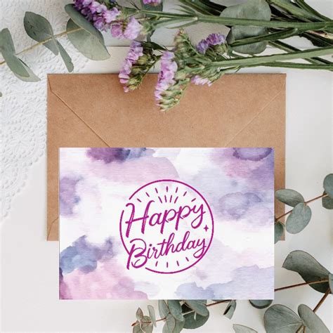 Purple Happy Birthday Card Printable Birthday Card Purple Violet