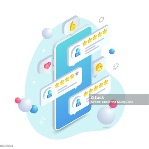 고객 피드백 트렌디 한 등분 측정 3d 개념 아이콘이 있는 스마트폰 화면에서 사용자 제품 리뷰 메시지 웹 인포그래픽 앱용 소셜 미디어 디지털 마케팅 등급 벡터 일러스트레이션